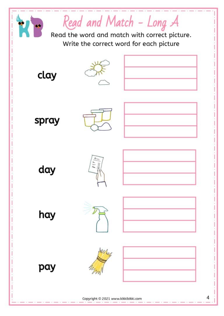 Exploring Vowel Digraphs: AY Sound Read and Match Worksheet