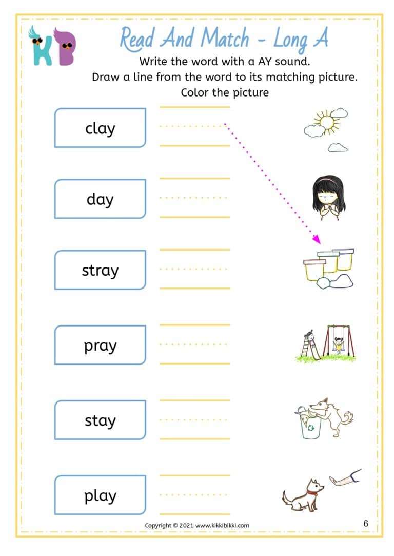 Exploring Vowel Digraphs: AY Sound Read and Match Worksheet