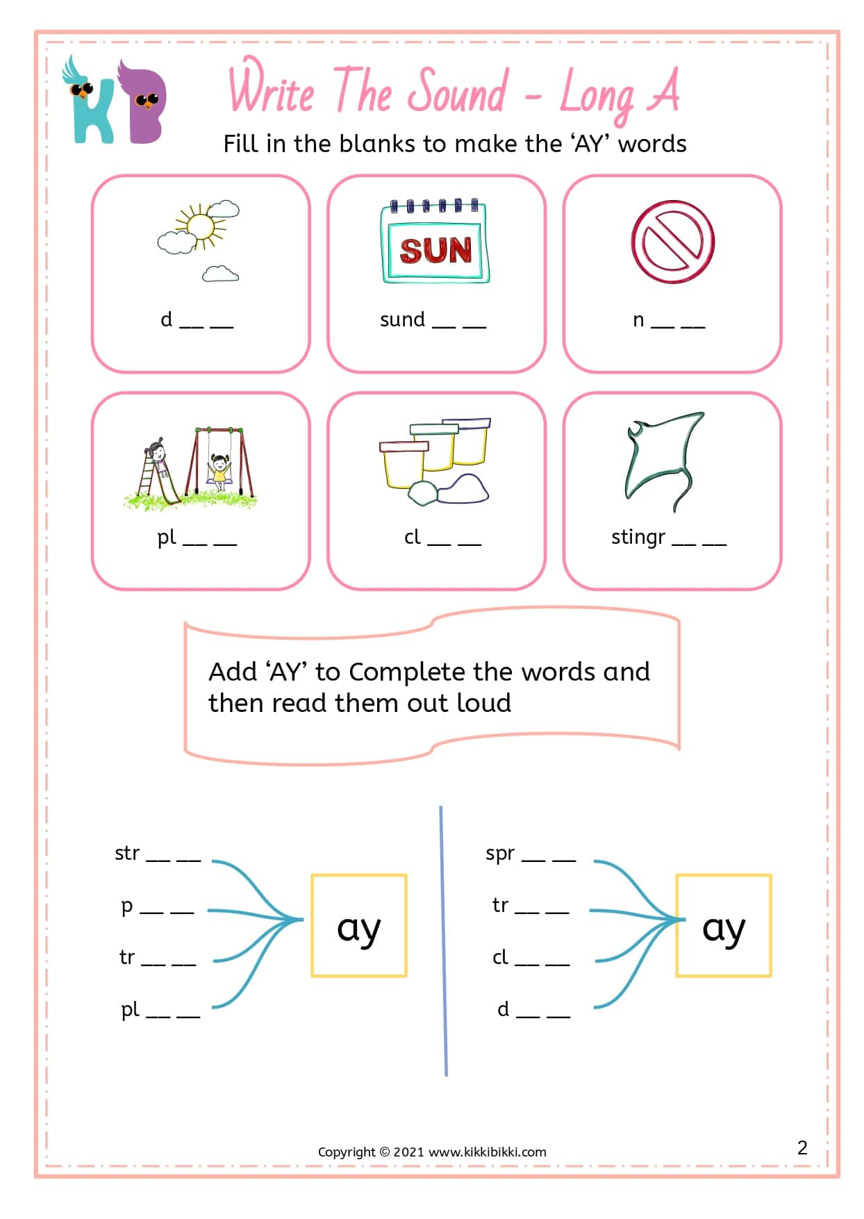 Introduction to 'AY' Sound - Write the Sound Worksheets