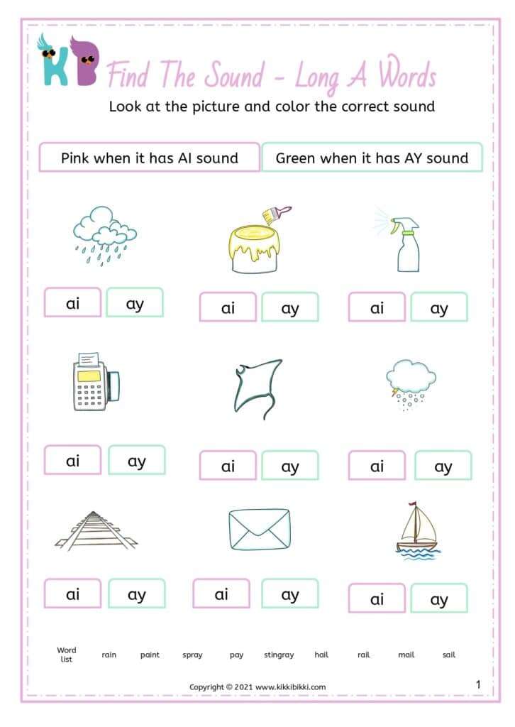 AI and AY Sound Writing Practice Worksheet