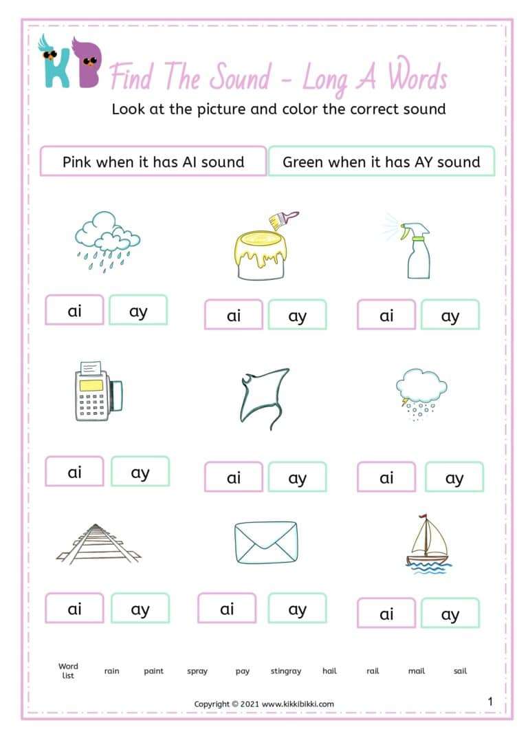 AI and AY Sound Writing Practice Worksheet