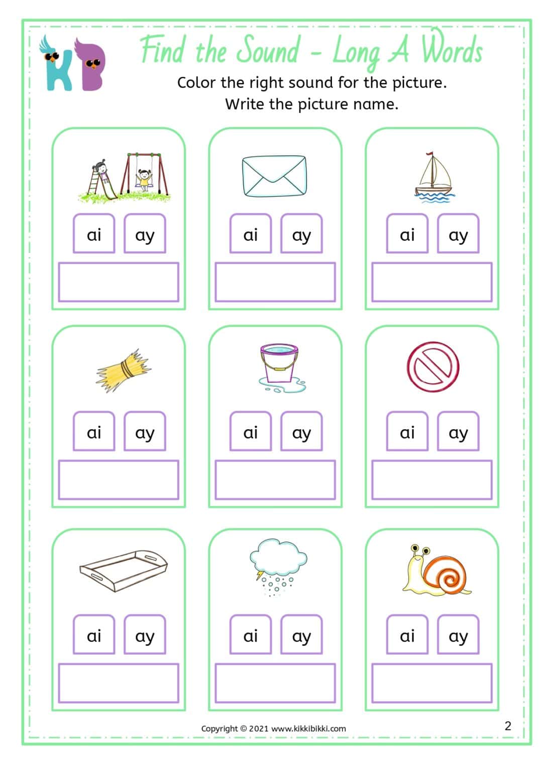 AI and AY Sound Writing Practice Worksheet