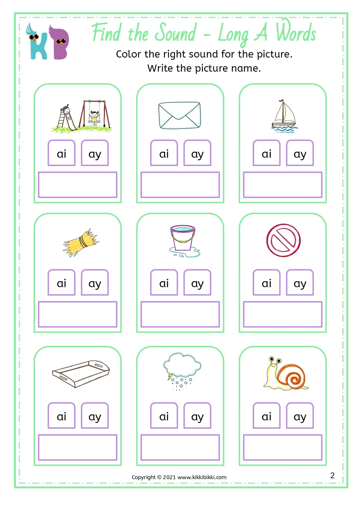 AI and AY Sound Writing Practice Worksheet