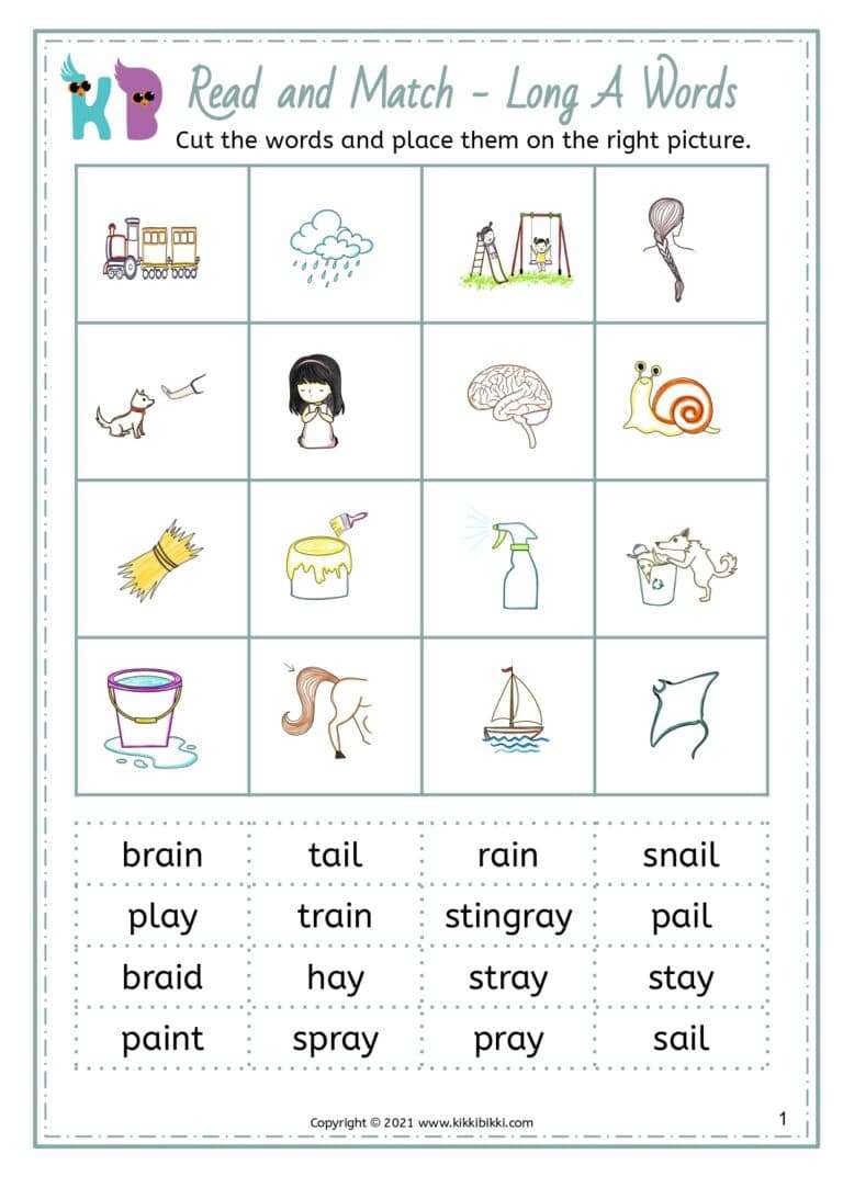 Read and Match Worksheets for Kindergarten Children