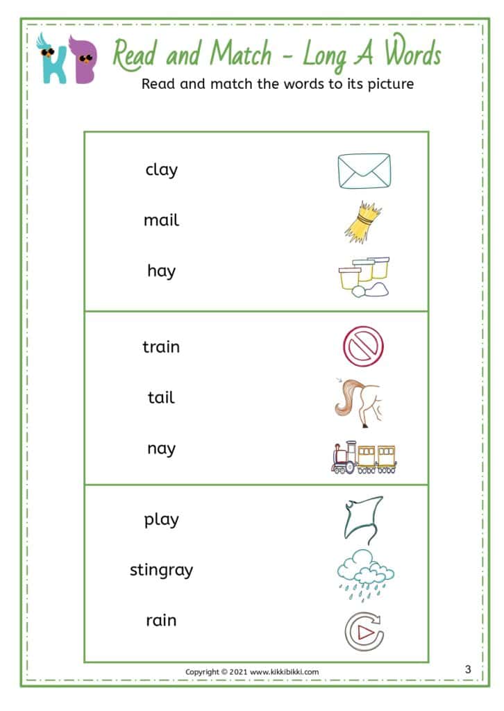 Read and Match Worksheets for Kindergarten Children