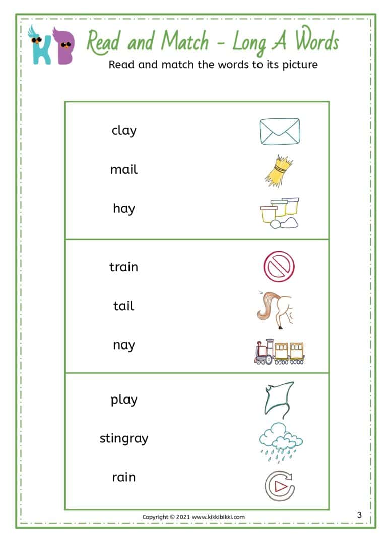 Read and Match Worksheets for Kindergarten Children