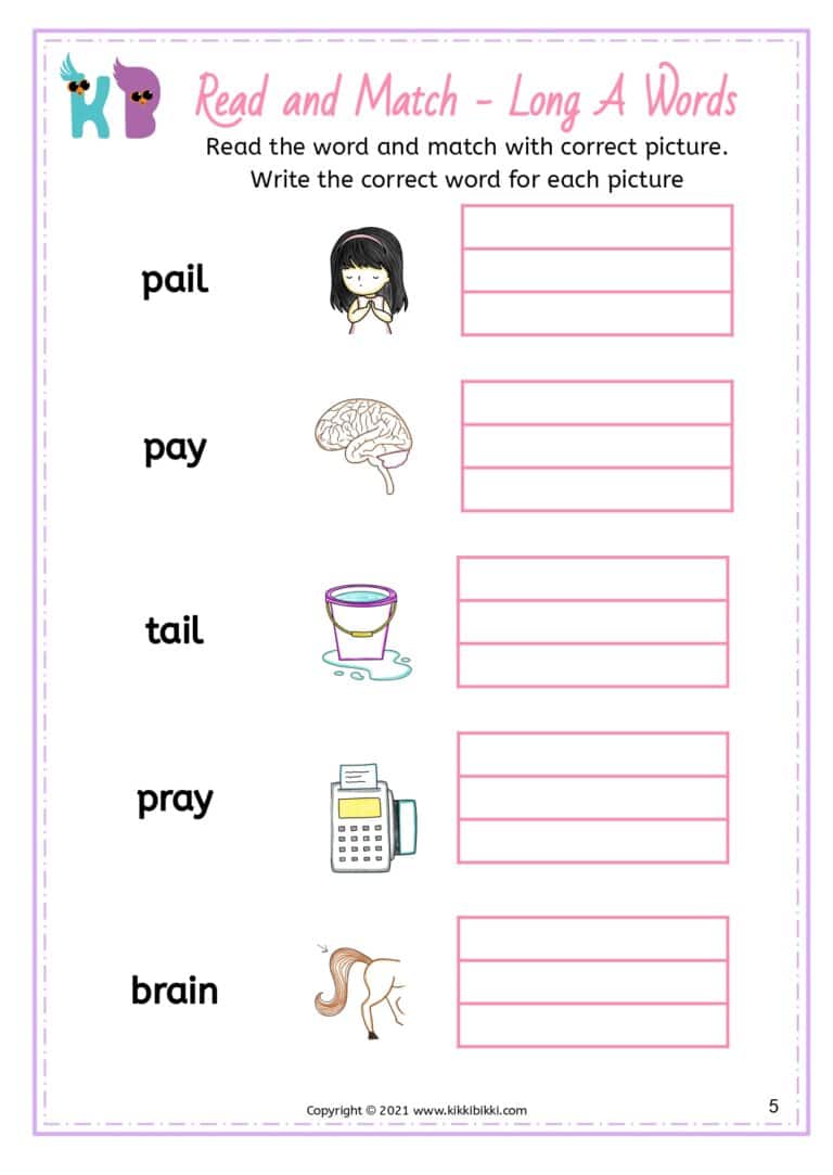 Read and Match Worksheets for Kindergarten Children