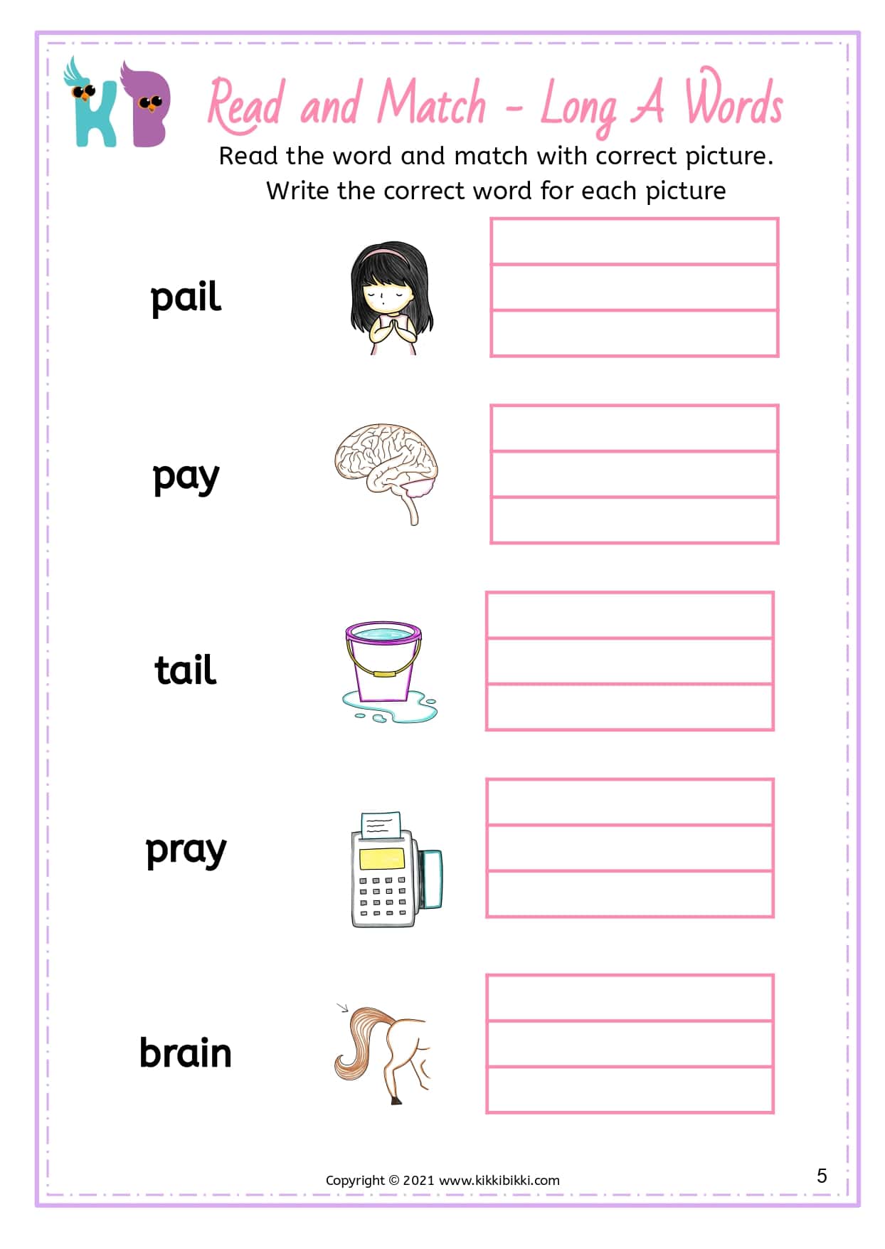 Read and Match Worksheets for Kindergarten Children
