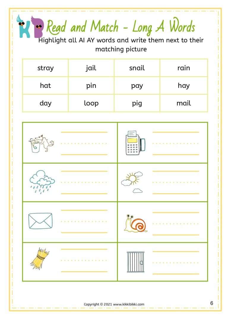 Read and Match Worksheets for Kindergarten Children