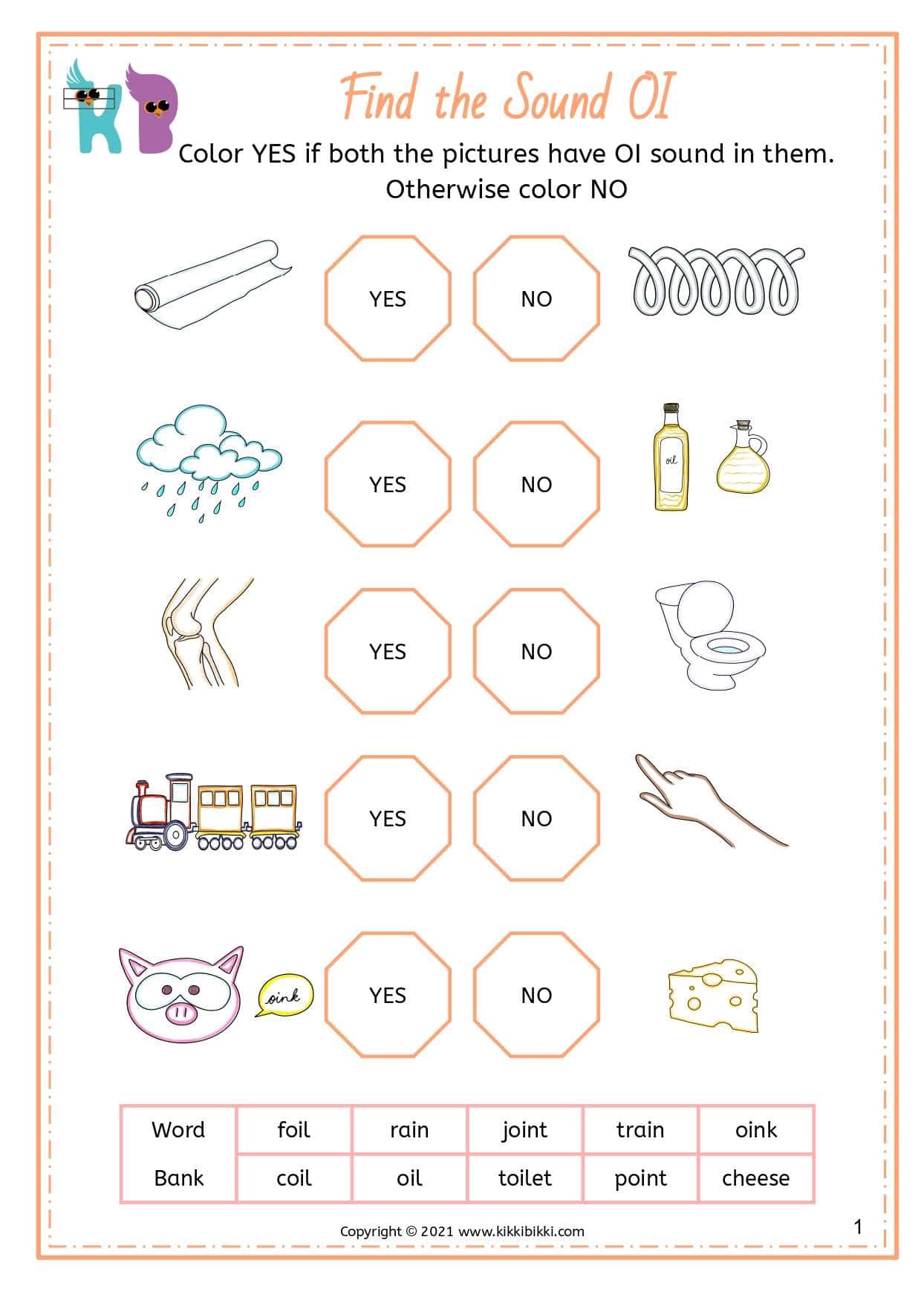 Introduction to 'OI' Sound - Find the Sound Worksheets