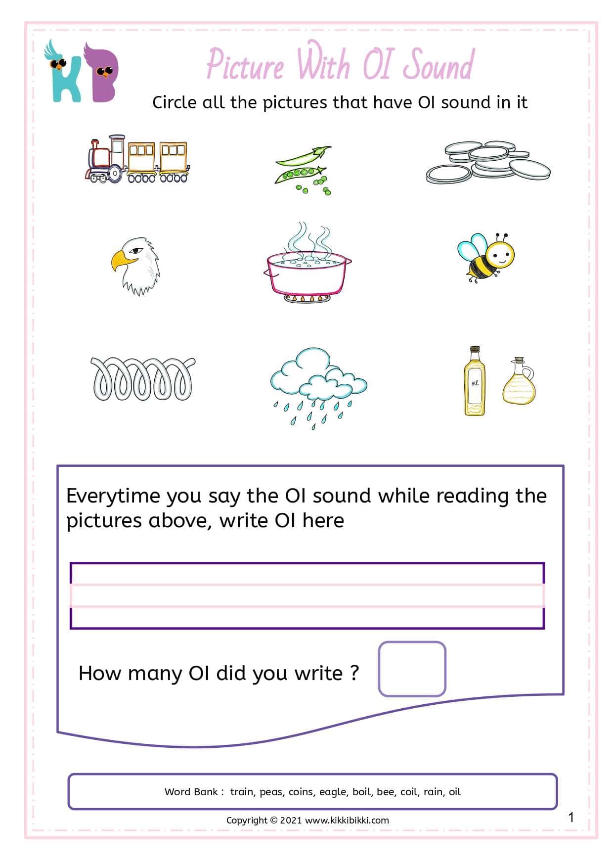 Introduction to 'OI' Sound - Picture Matching Worksheet