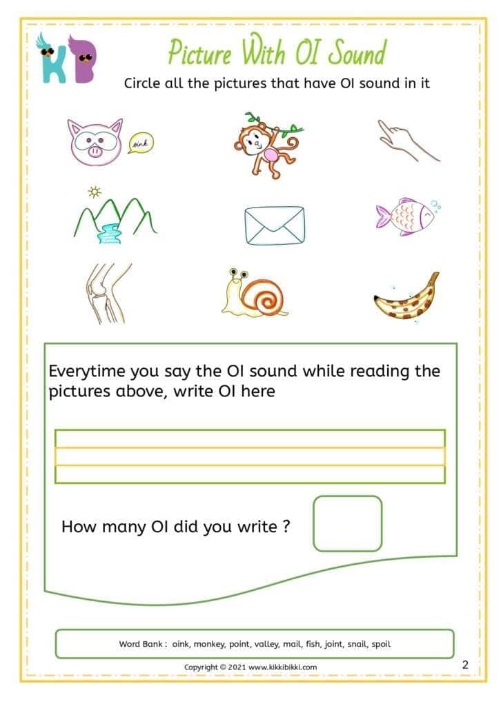 Introduction to 'OI' Sound - Picture Matching Worksheet