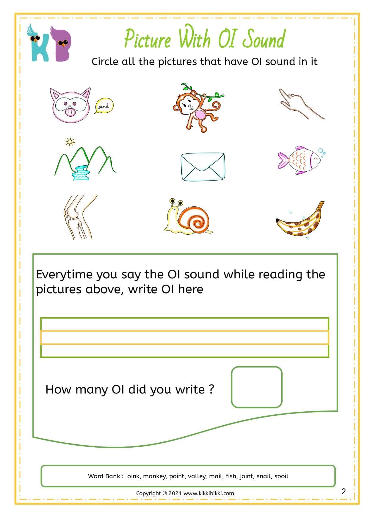 Introduction to 'OI' Sound - Picture Matching Worksheet