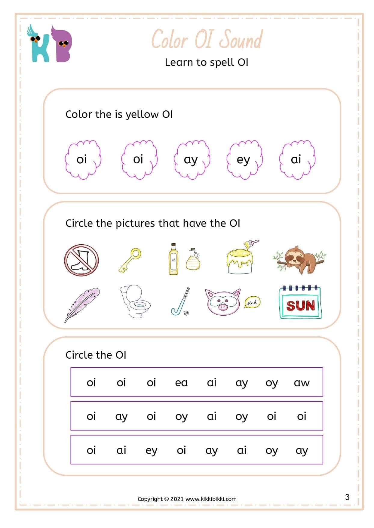 Introduction to 'OI' Sound - Picture Matching Worksheet