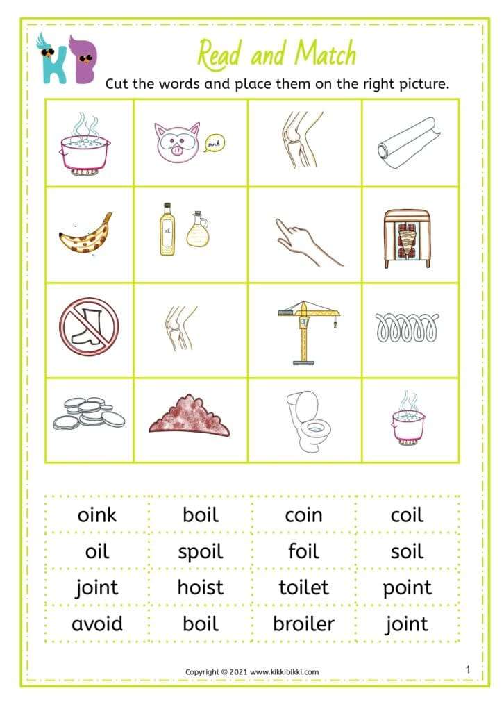 Read and Match: Free Printable OI Words Worksheets