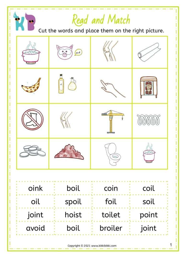 Read and Match: Free Printable OI Words Worksheets