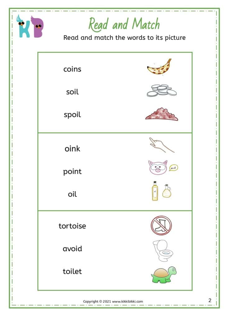 Read and Match: Free Printable OI Words Worksheets