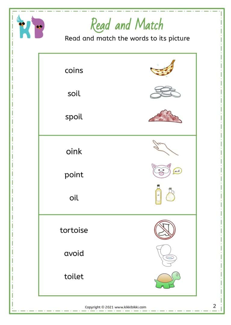 Read and Match: Free Printable OI Words Worksheets