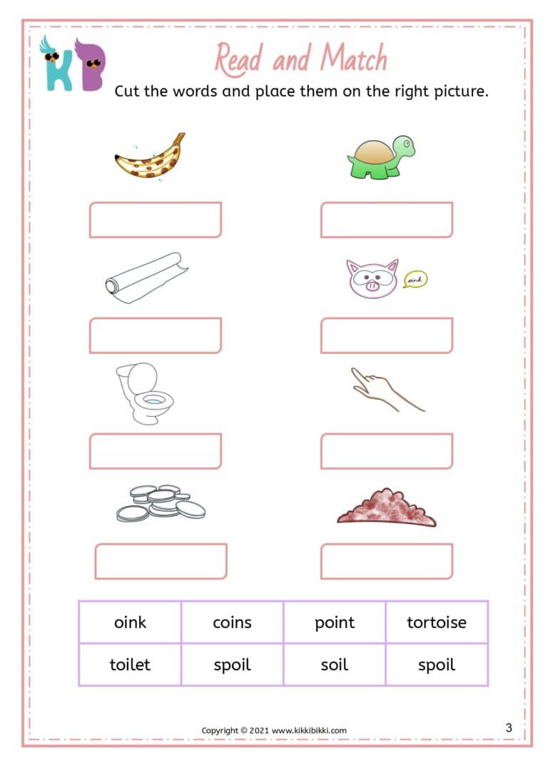Read and Match: Free Printable OI Words Worksheets