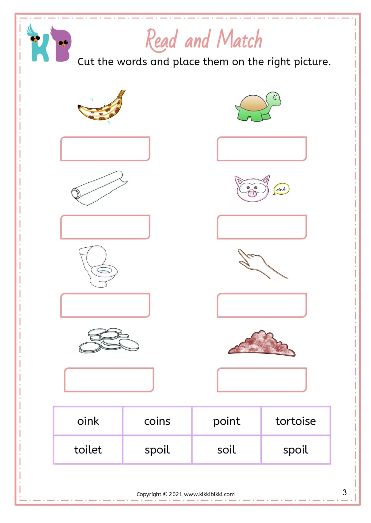 Read and Match: Free Printable OI Words Worksheets