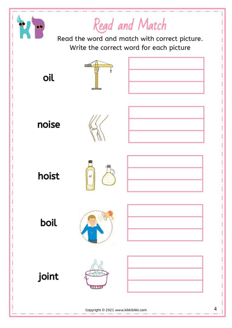 Read and Match: Free Printable OI Words Worksheets
