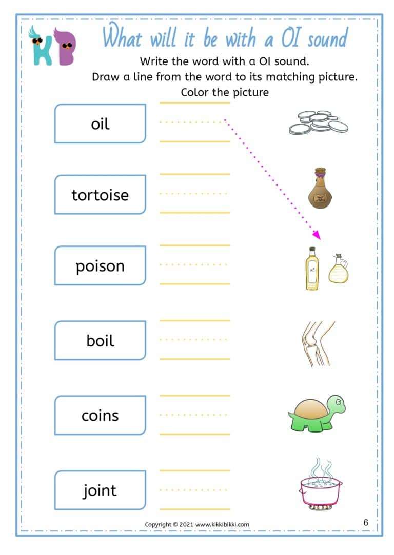 Read and Match: Free Printable OI Words Worksheets