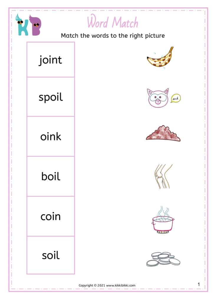 Exploring the 'OI' Sound: Word Match Worksheets for Phonics Fun