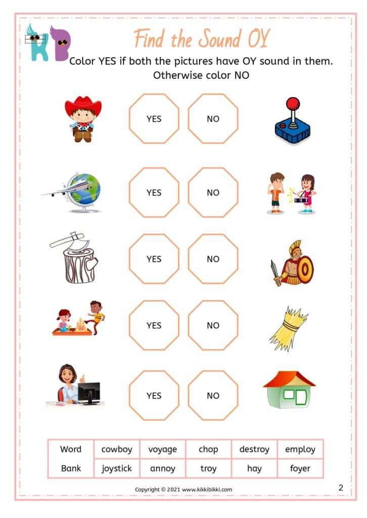 Phonics Fun with ‘oy’: Find the Sound Worksheets