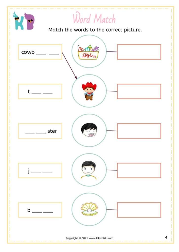 "Exploring Vowel Diphthongs: OY Sound Word Match Worksheets"