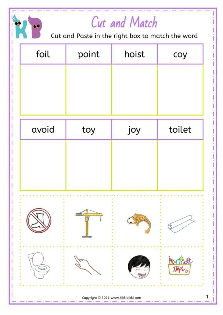 "Mastering Vowel Diphthongs: Cut and Match Worksheets"