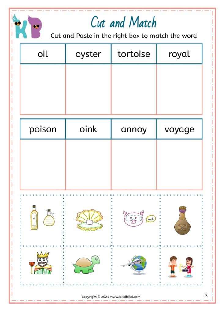 "Mastering Vowel Diphthongs: Cut and Match Worksheets"