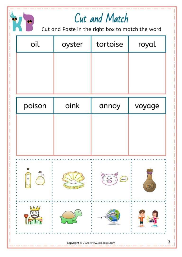"Mastering Vowel Diphthongs: Cut and Match Worksheets"