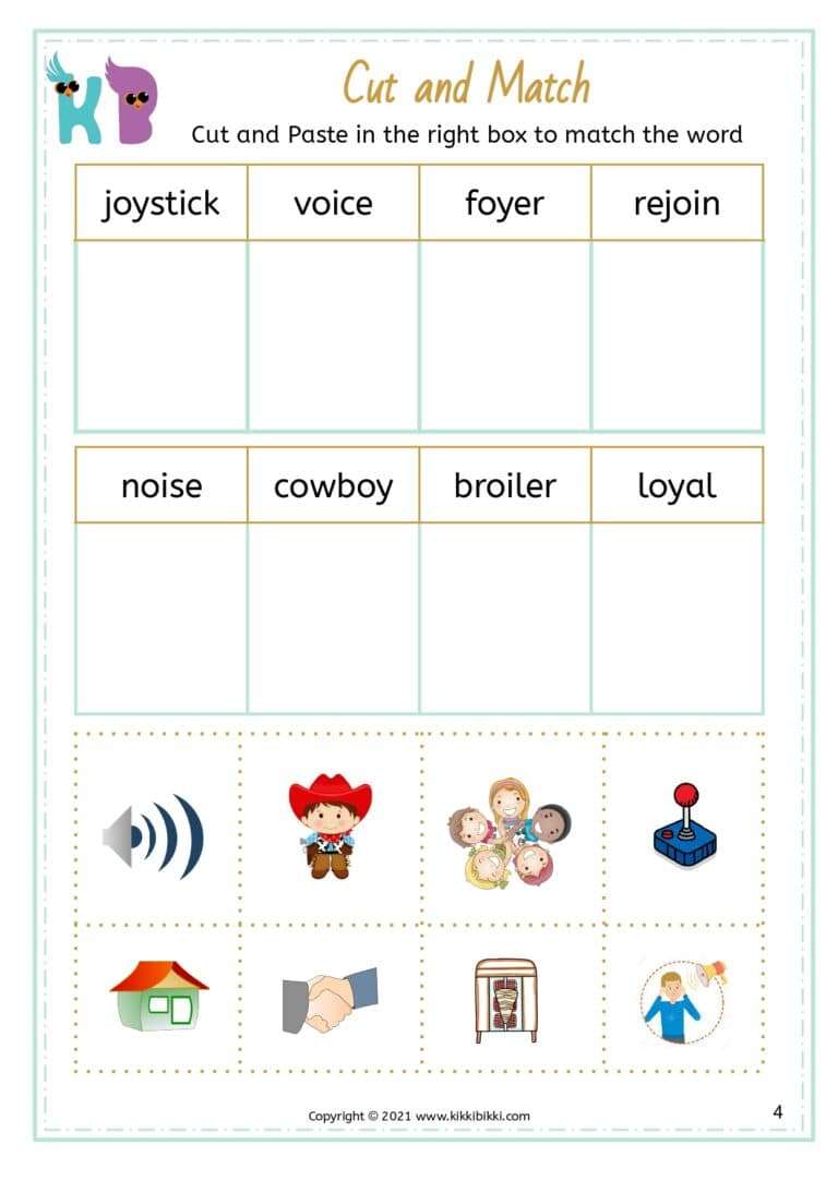 "Mastering Vowel Diphthongs: Cut and Match Worksheets"