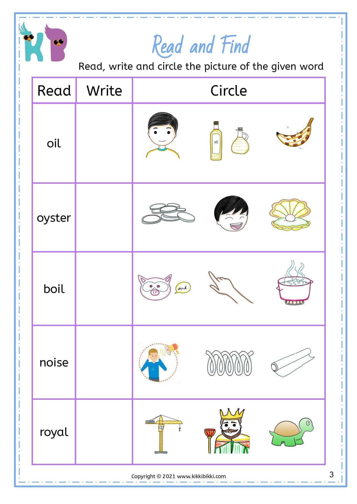 Discovering OI and OY Sounds: Read and Find Worksheets