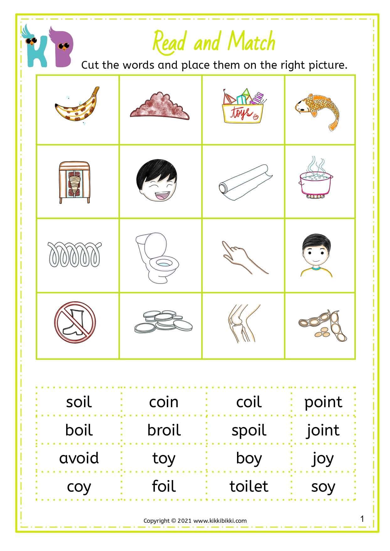 Discovering OI and OY Sounds: Read and Match Worksheets