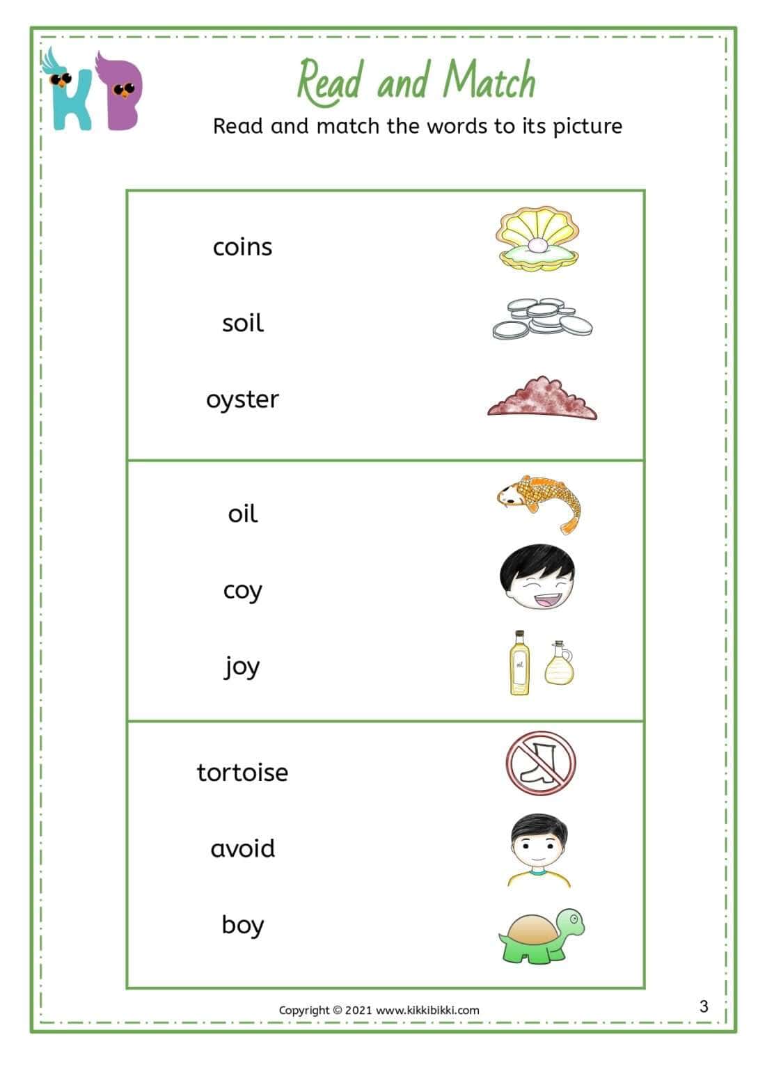 Discovering OI and OY Sounds: Read and Match Worksheets