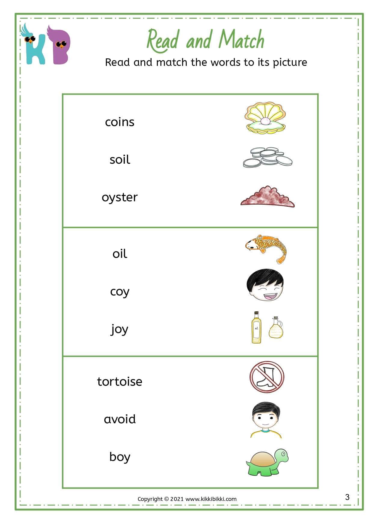 Discovering OI and OY Sounds: Read and Match Worksheets