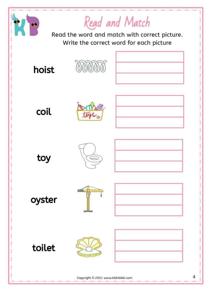 Discovering OI and OY Sounds: Read and Match Worksheets