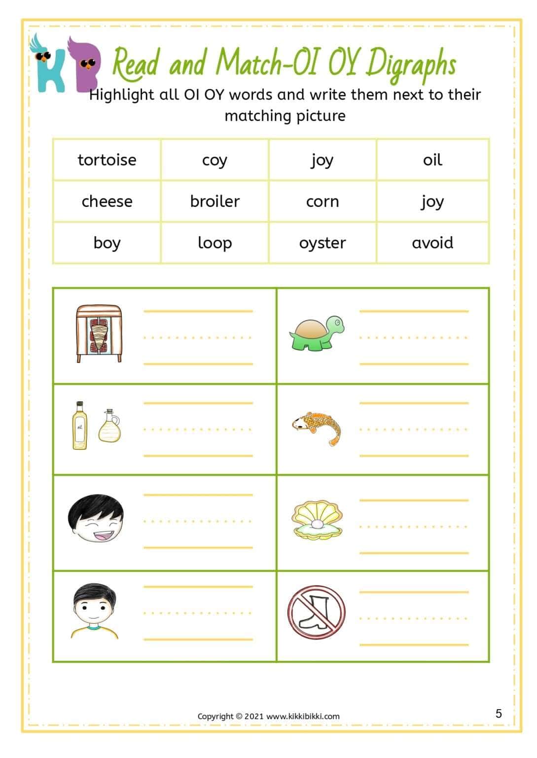 Discovering OI and OY Sounds: Read and Match Worksheets
