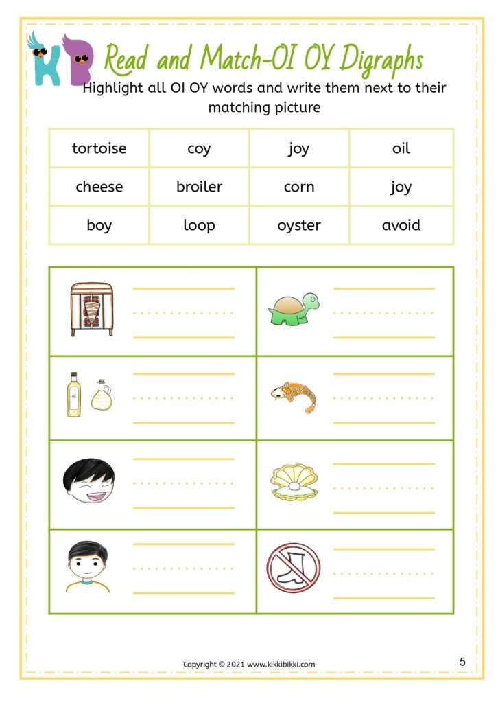 Discovering OI and OY Sounds: Read and Match Worksheets