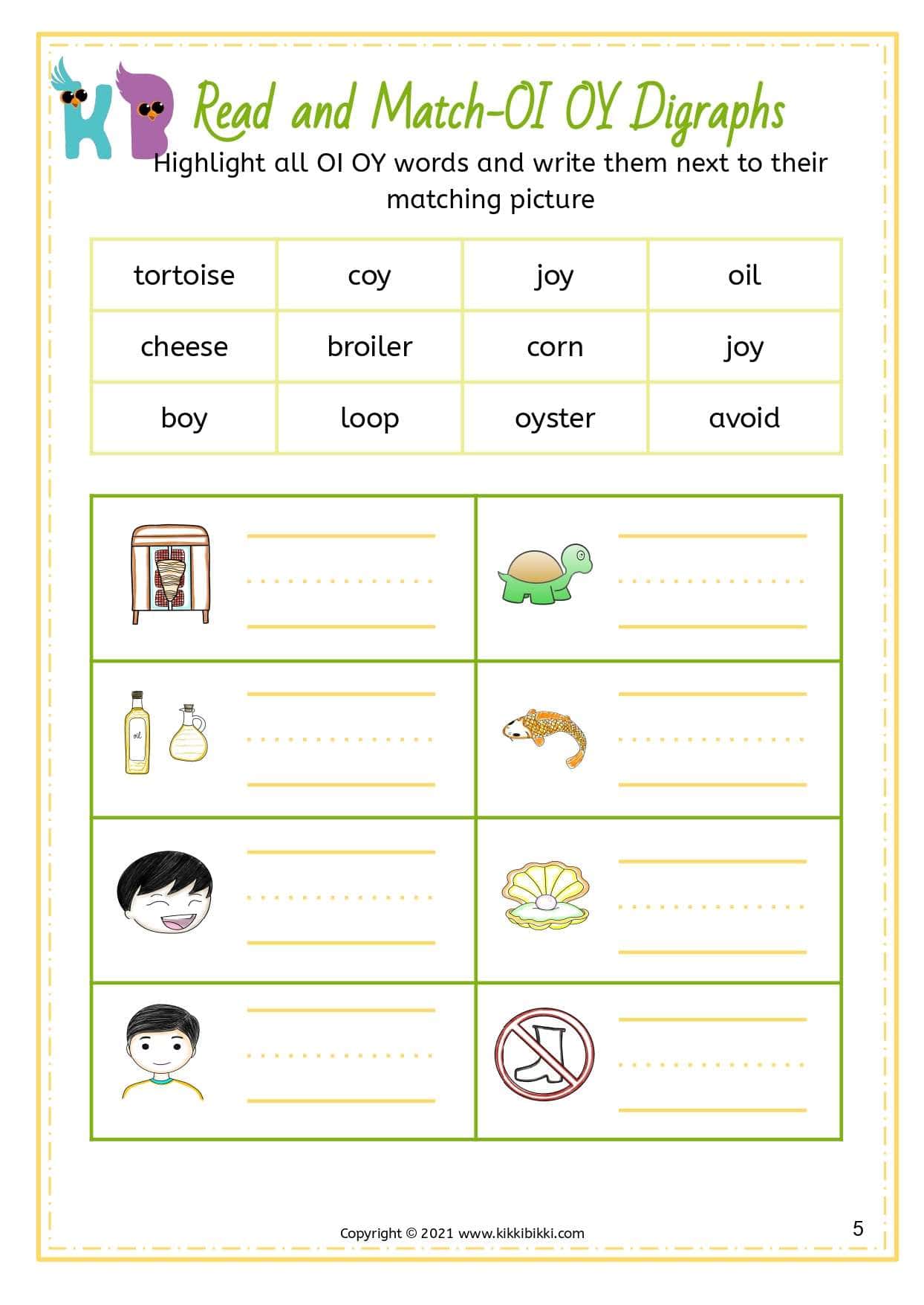 Discovering OI and OY Sounds: Read and Match Worksheets