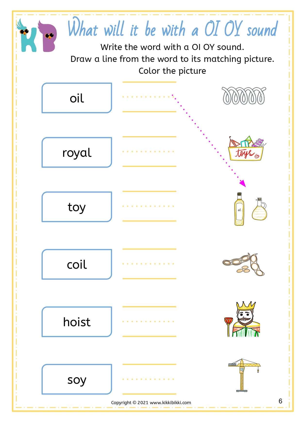 Discovering OI and OY Sounds: Read and Match Worksheets