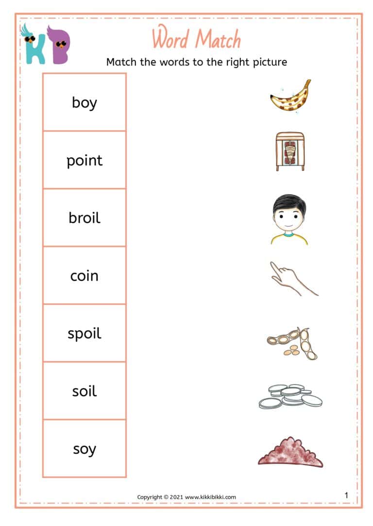 OI and OY Sounds: Word Match Worksheets for Phonics Fun