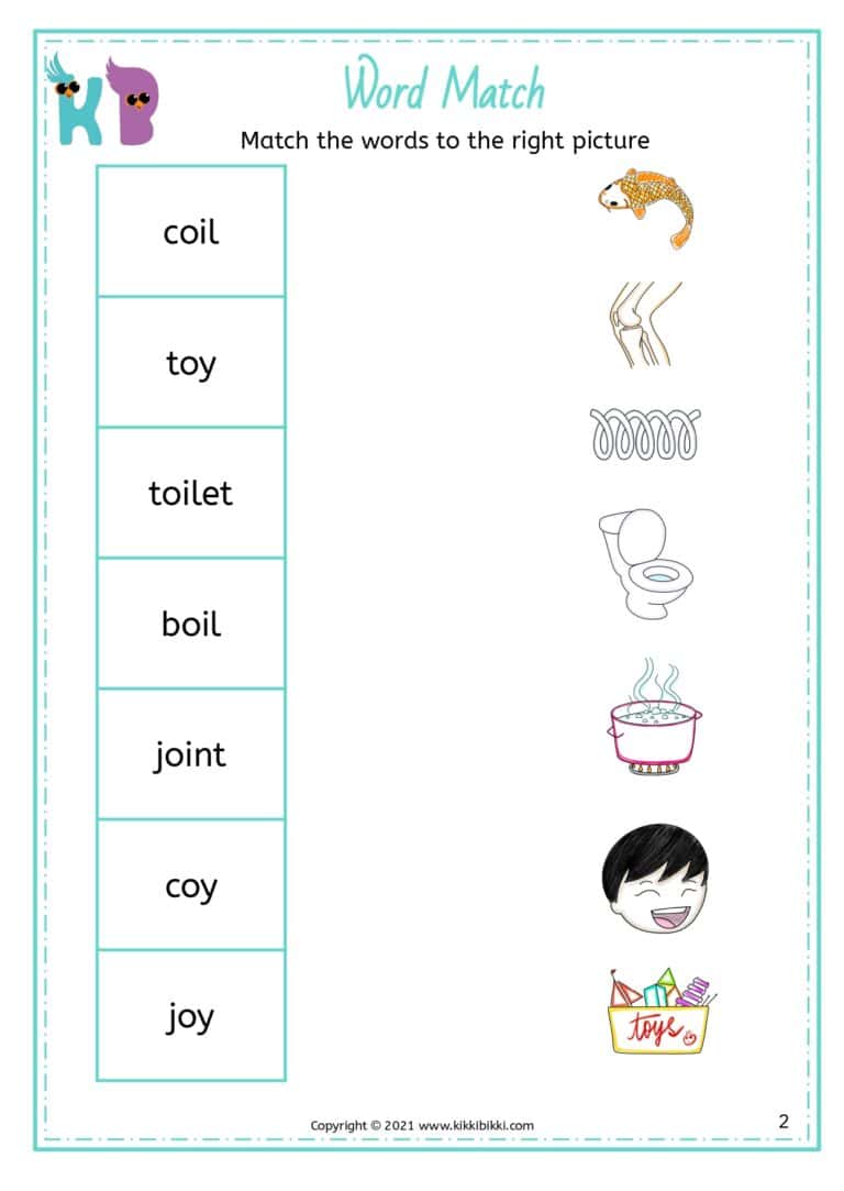 OI and OY Sounds: Word Match Worksheets for Phonics Fun