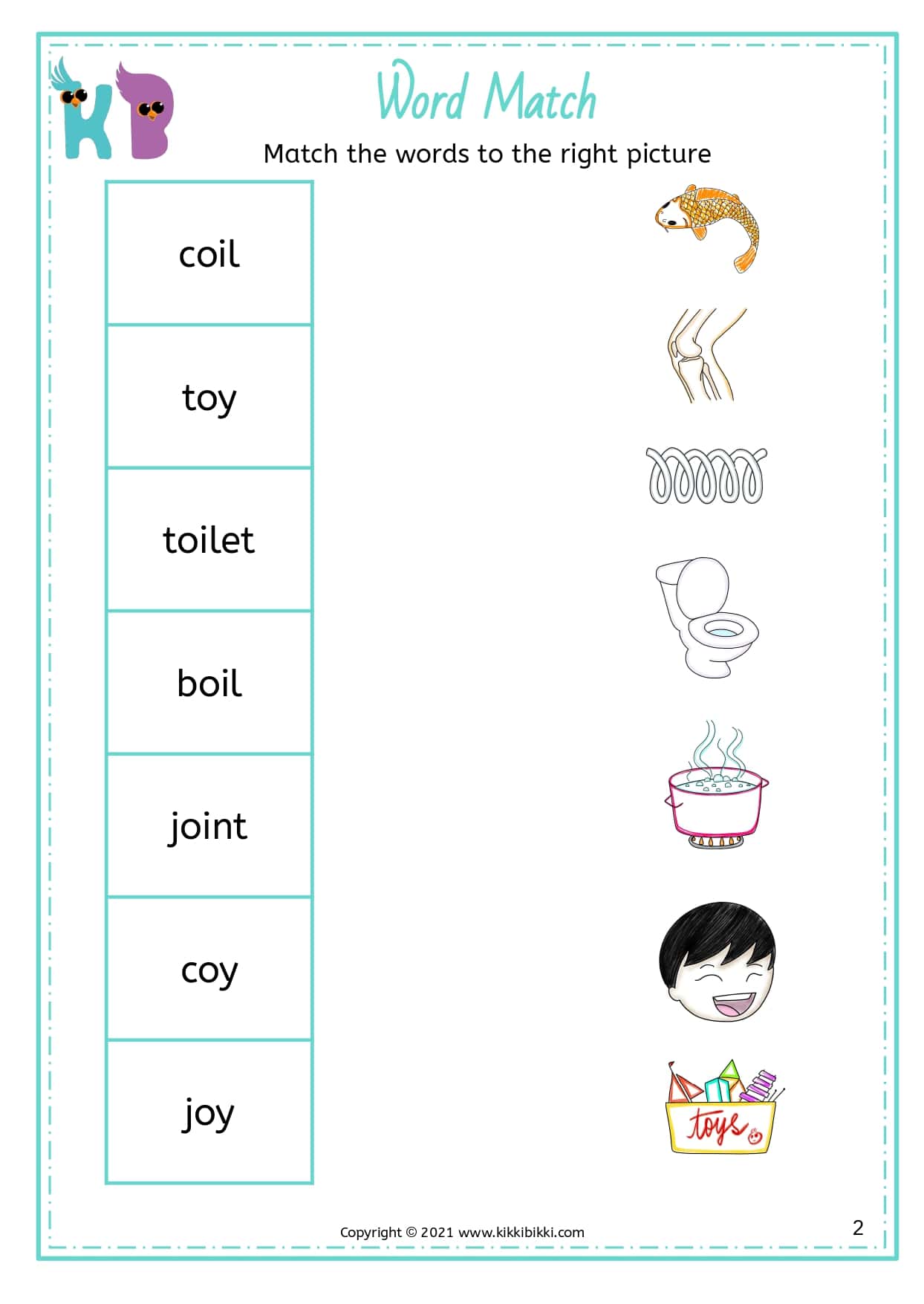 OI and OY Sounds: Word Match Worksheets for Phonics Fun