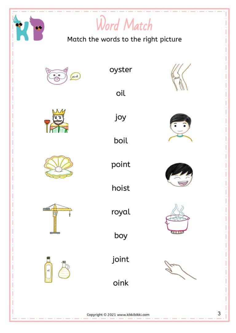 OI and OY Sounds: Word Match Worksheets for Phonics Fun