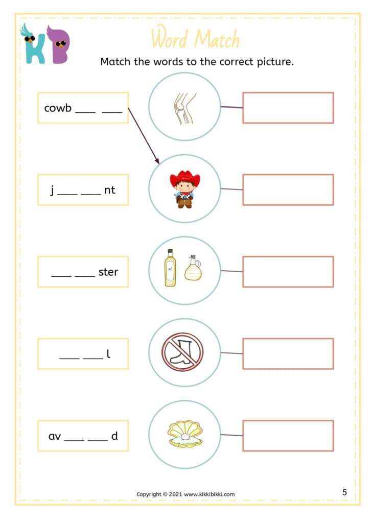 OI and OY Sounds: Word Match Worksheets for Phonics Fun