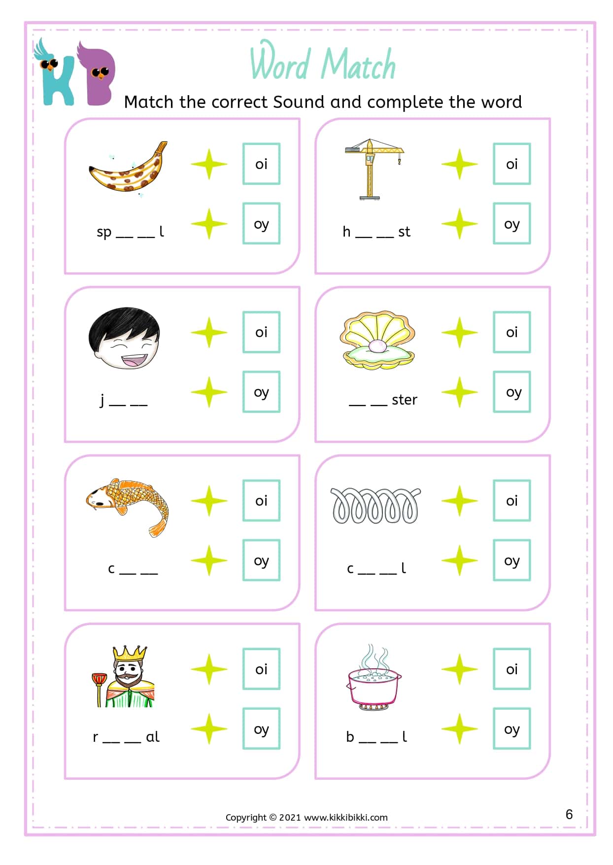 OI and OY Sounds: Word Match Worksheets for Phonics Fun
