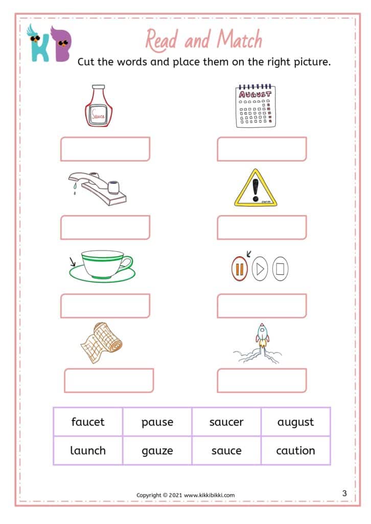 Introduction to AU Sound: Read and Match Worksheets