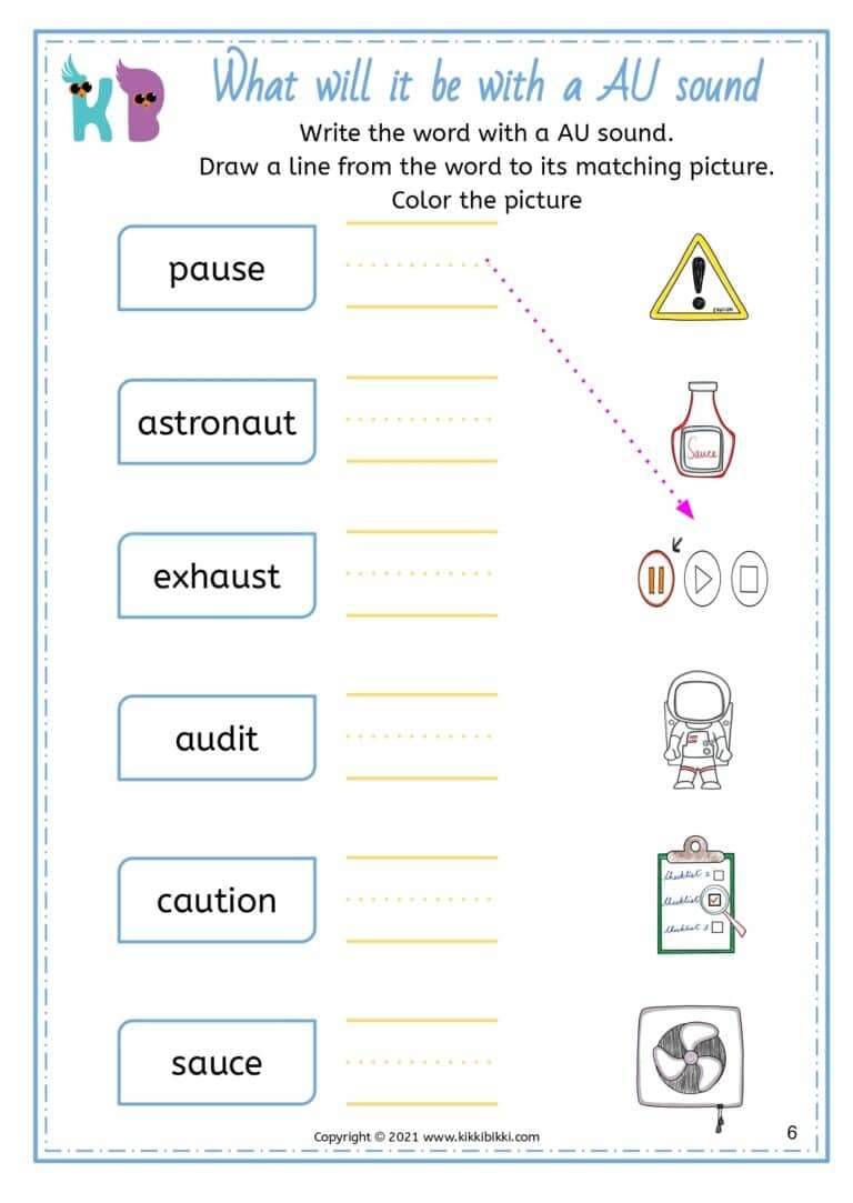 Introduction to AU Sound: Read and Match Worksheets